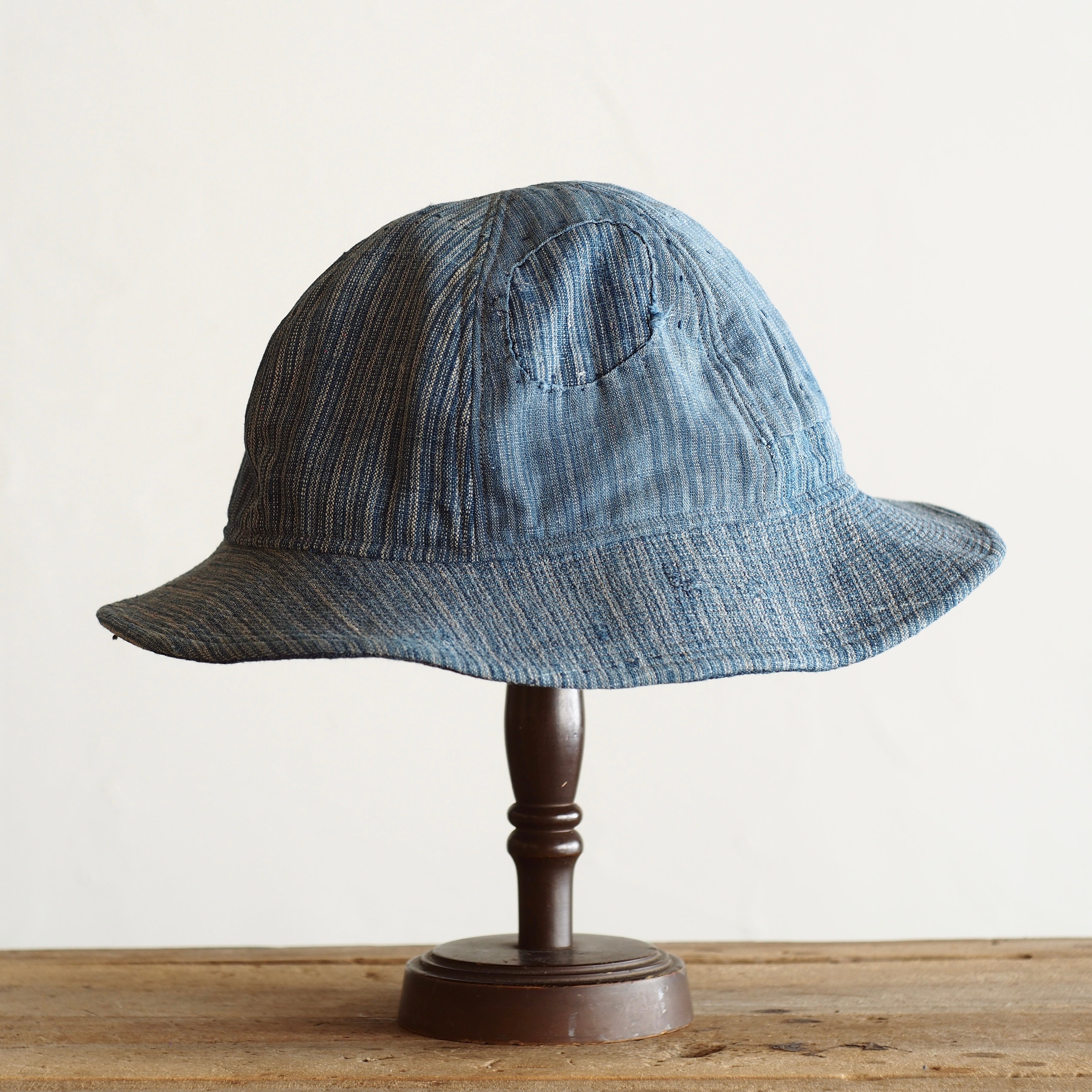 NORA HAT ~type 2nd~japan old indigo cotton stripe fabric